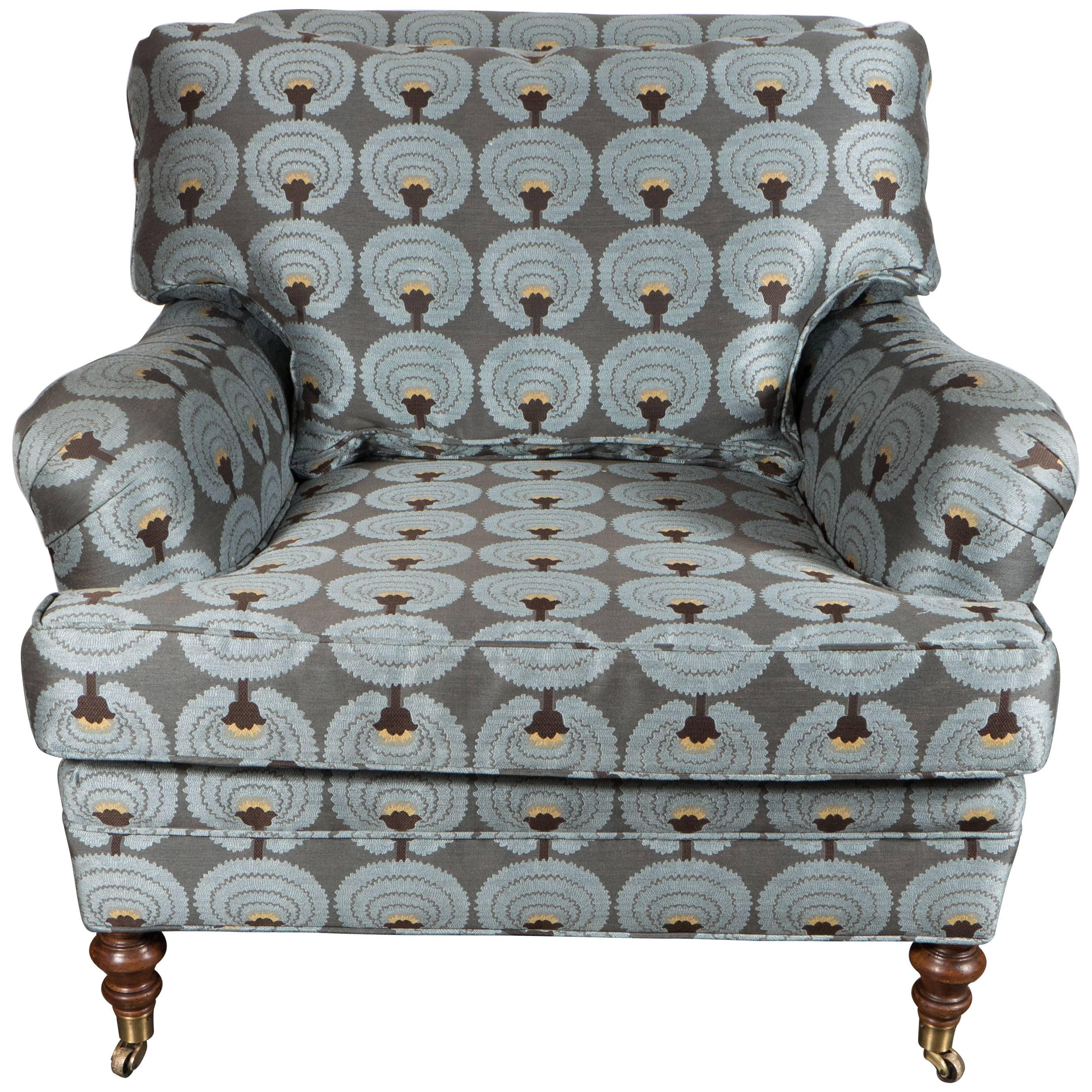 Classic George Smith Club Chair with Art Nouveau Style Fabric at 1stDibs