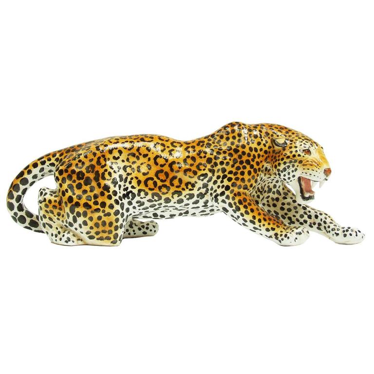 1950s Large Impressive Ceramic Leopard Sculpture at 1stDibs