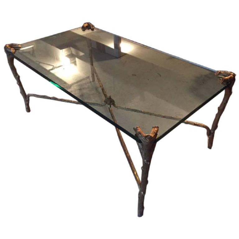 Fine Gilt Bronze and Glass Rectangle Form Coffee Table by Guerin at 1stDibs