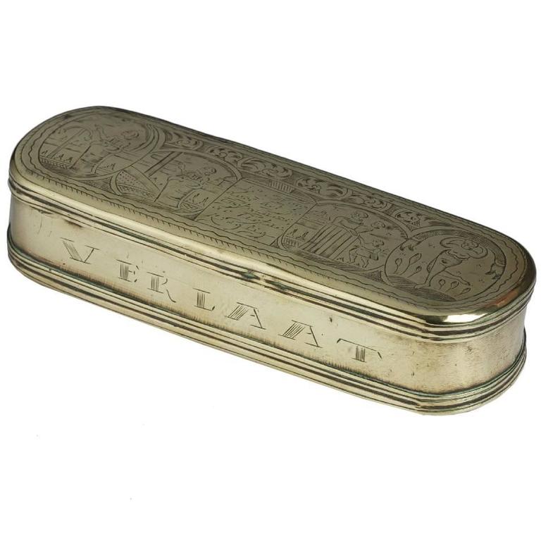 Dutch, Brass Engraved Oval Tobacco/Smoking Box 18th Century, circa 1750 ...