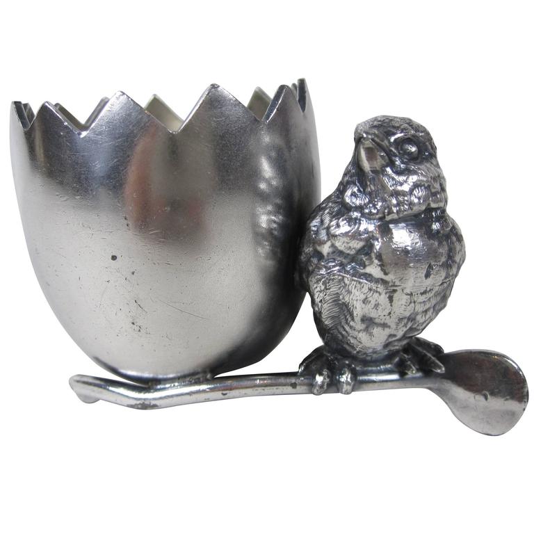 19th Century Silver Plate Bird and Egg Shell on Wishbone Engraved ...