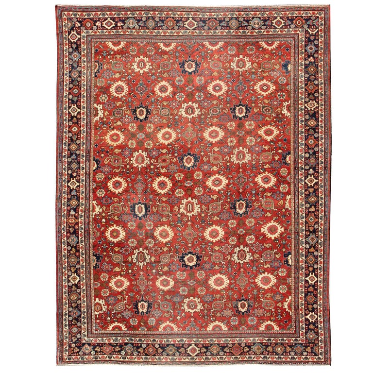 Antique Large Persian Mahal Rug with All Over Design in Red Background ...