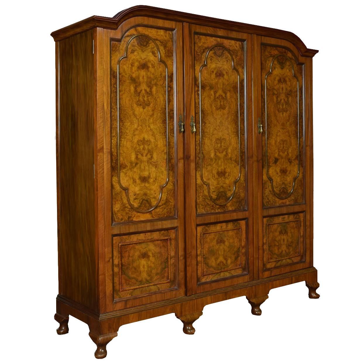 Walnut Three-Door Wardrobe at 1stDibs