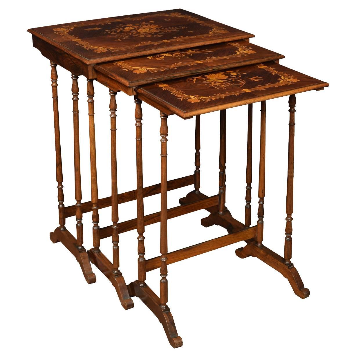 Nest of Three Rosewood Inlaid Tables at 1stDibs
