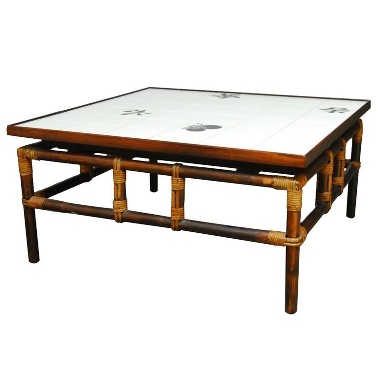 Ficks Reed Tile and Bamboo Coffee Table at 1stDibs | ficks reed coffee ...