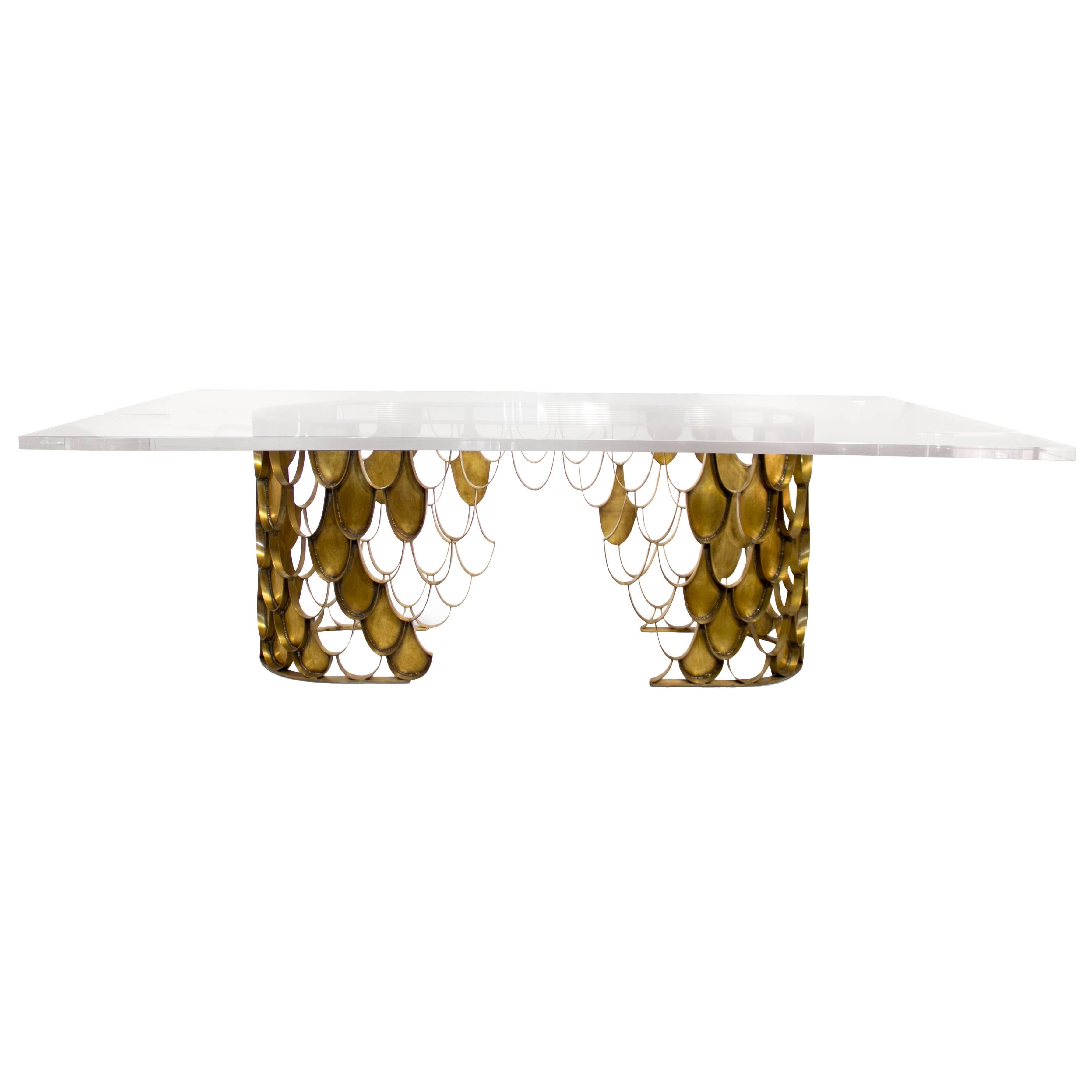 Large European Koi Brass and Acrylic Rectangular Dining Table by Brabbu ...