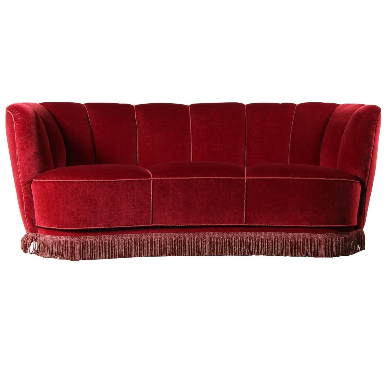 Mid-Century Red Velvet Sofa at 1stDibs