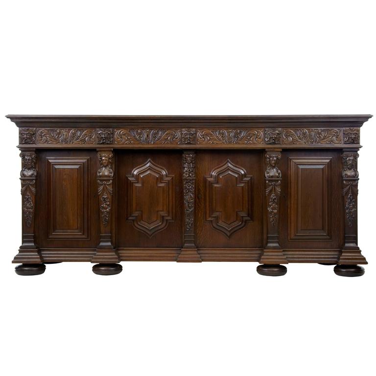 Massive 1920s Carved Oak Baroque Sideboard Buffet at 1stDibs