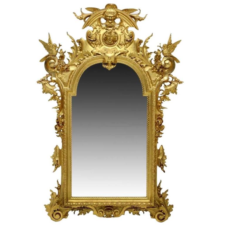 Large and Impressive Antique Italian Carved Giltwood Mirror in the ...