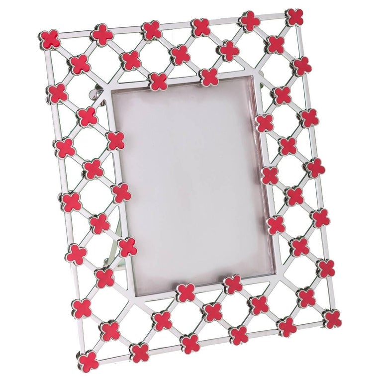 Italian Photo Frame Enamel Red Flowers , La Dolce Vita For Sale at 1stDibs