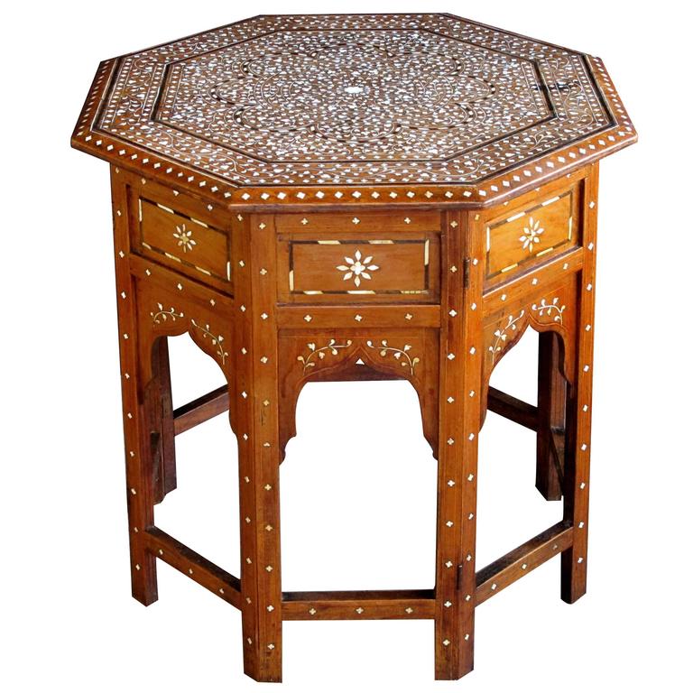 Anglo Indian folding Rosewood Ivory Inlaid Octagonal Side Table. at 1stdibs