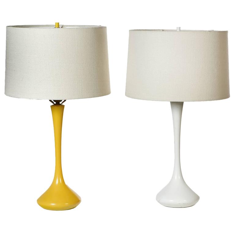 1970s Laurel Yellow and White Tulip-Style Lamps For Sale at 1stDibs