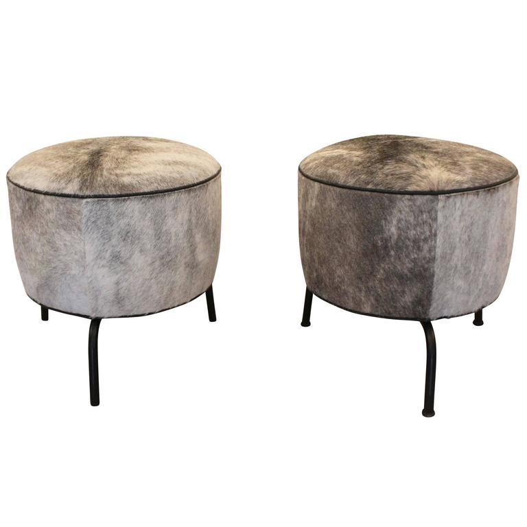 Drum Shaped Cow Hide Stools at 1stDibs