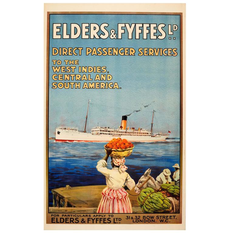 West Indies Elders and Fyffes Cruise Line Poster at 1stDibs