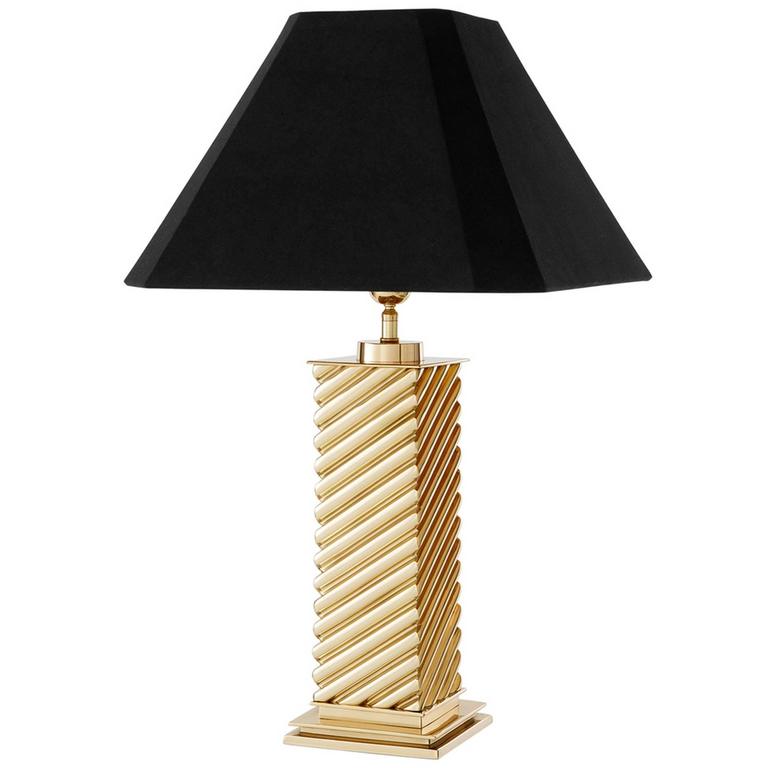 Column Lamp in Polished Brass and Black Shade For Sale at 1stdibs