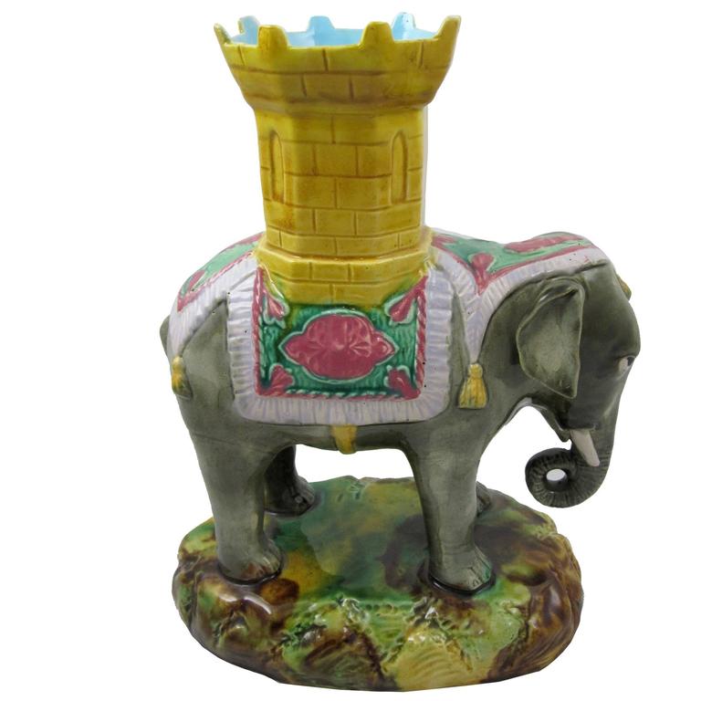 19th Century Staffordshire Majolica Glazed Elephant and Castle Rook ...