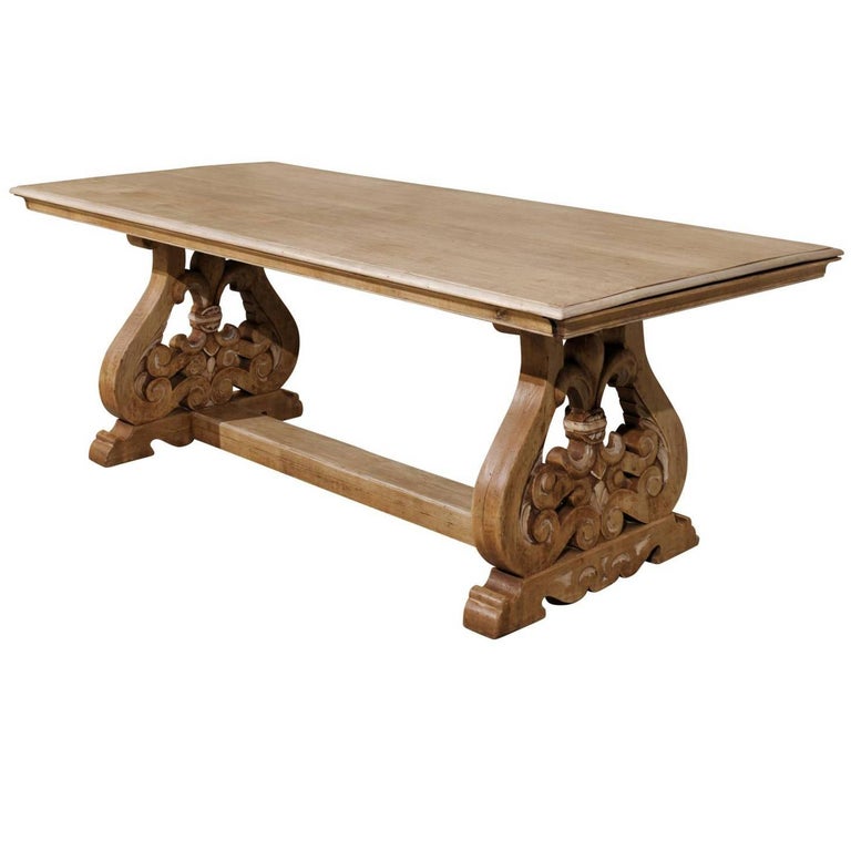 An Italian Late 19th Century Bleached Wood Dining Table with Lyre ...