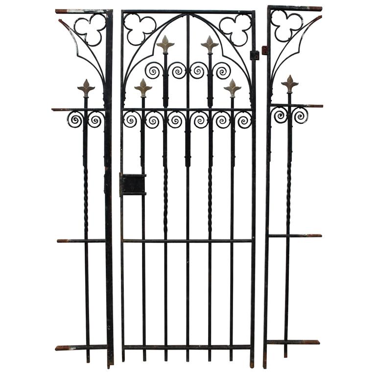 Antique Wrought Iron Gate with Side Railings / Posts at 1stdibs