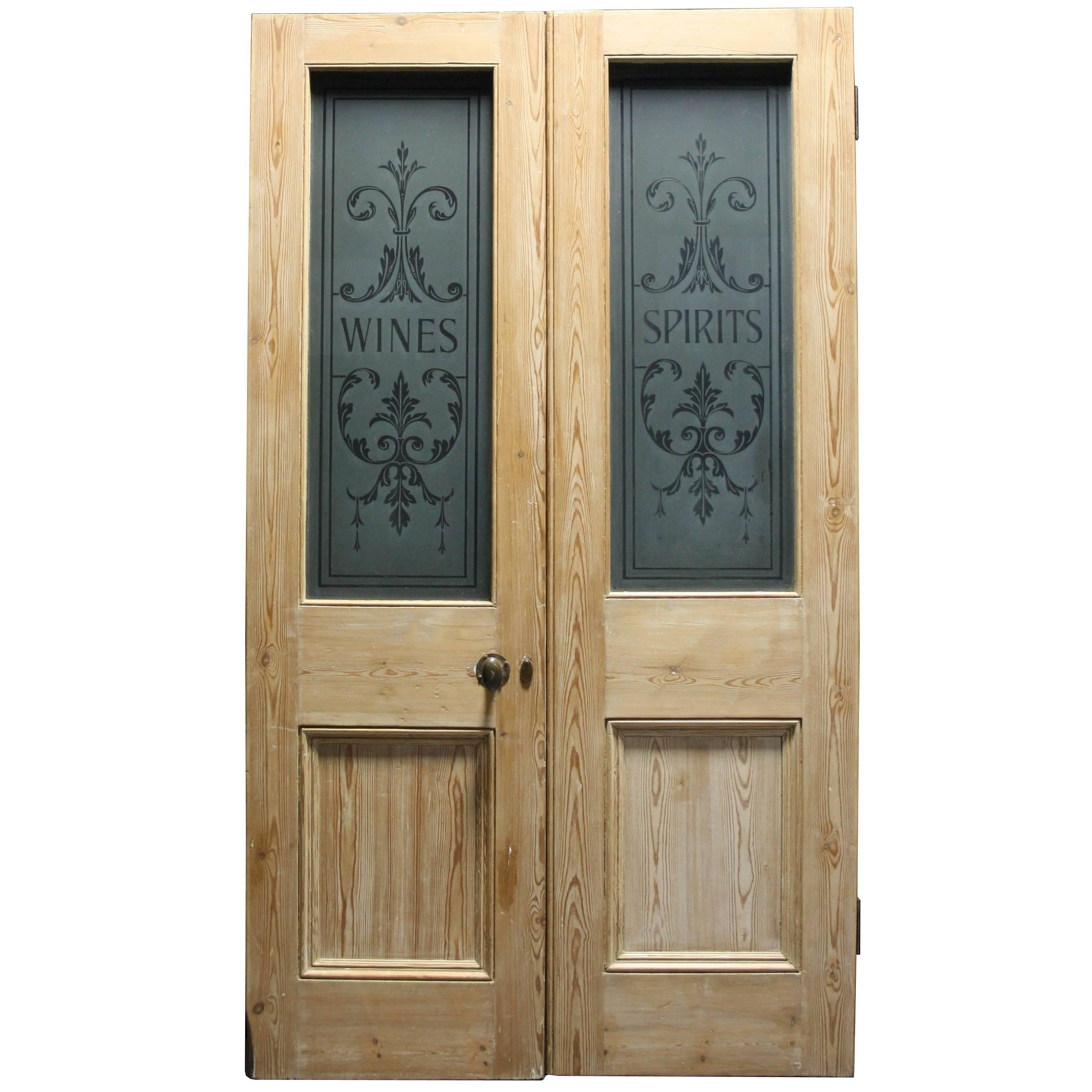 Pair of Victorian Etched Glass Pine Double Doors at 1stDibs | victorian ...