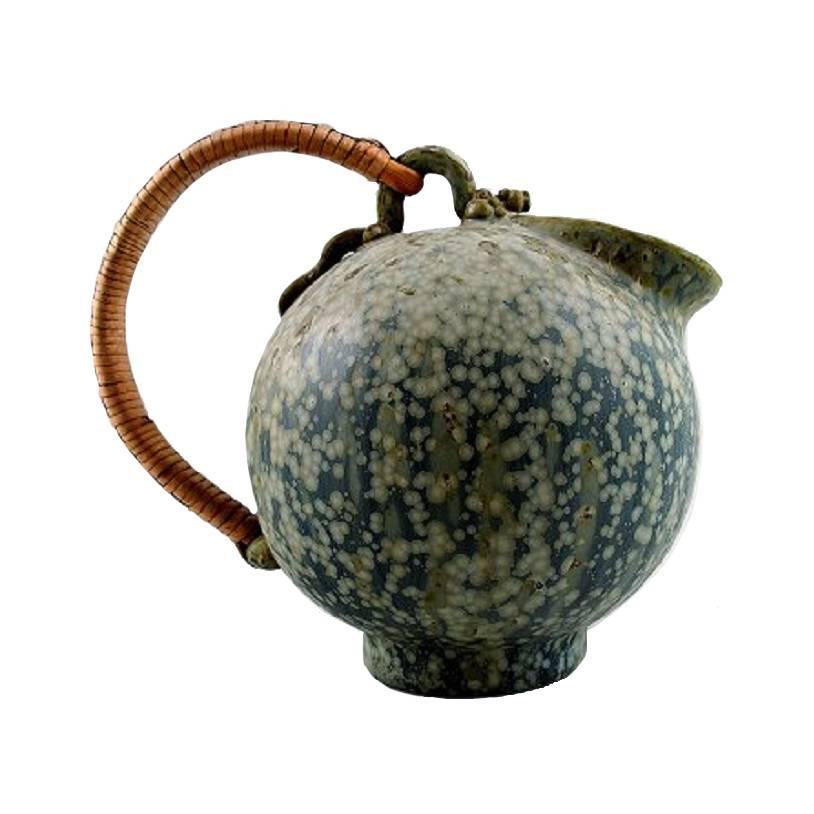 Arne Bang Pottery Pitcher with Wicker Handle at 1stDibs