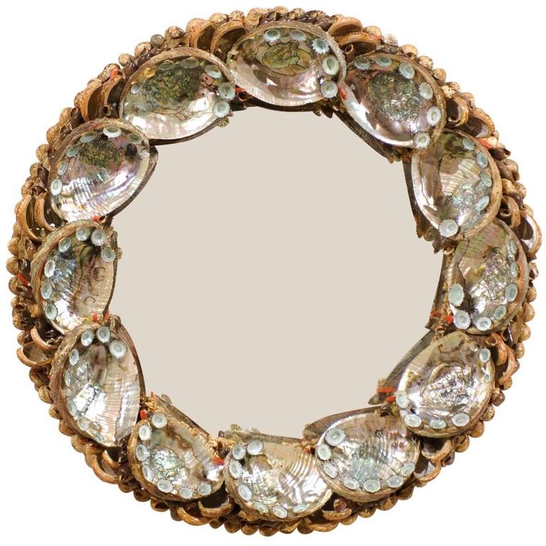 American Round Abalone Shell Mirror at 1stDibs