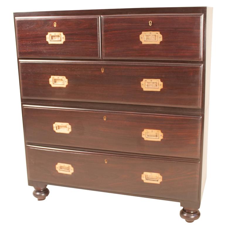 British Colonial Rosewood Campaign Chest of Drawers For Sale at 1stdibs