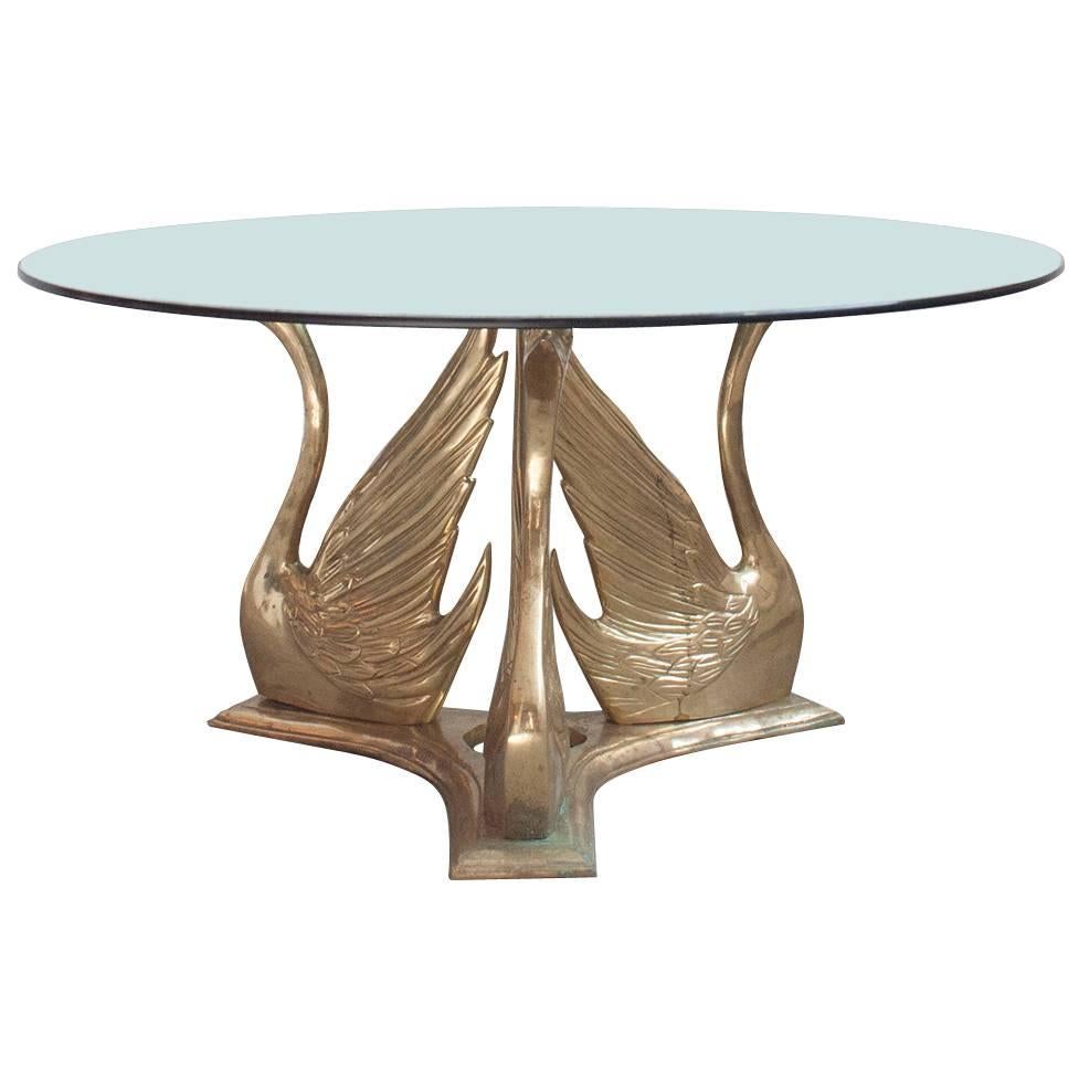 Magnificent Hollywood Regency-Style Brass Swan Trio Coffee Table at 1stDibs
