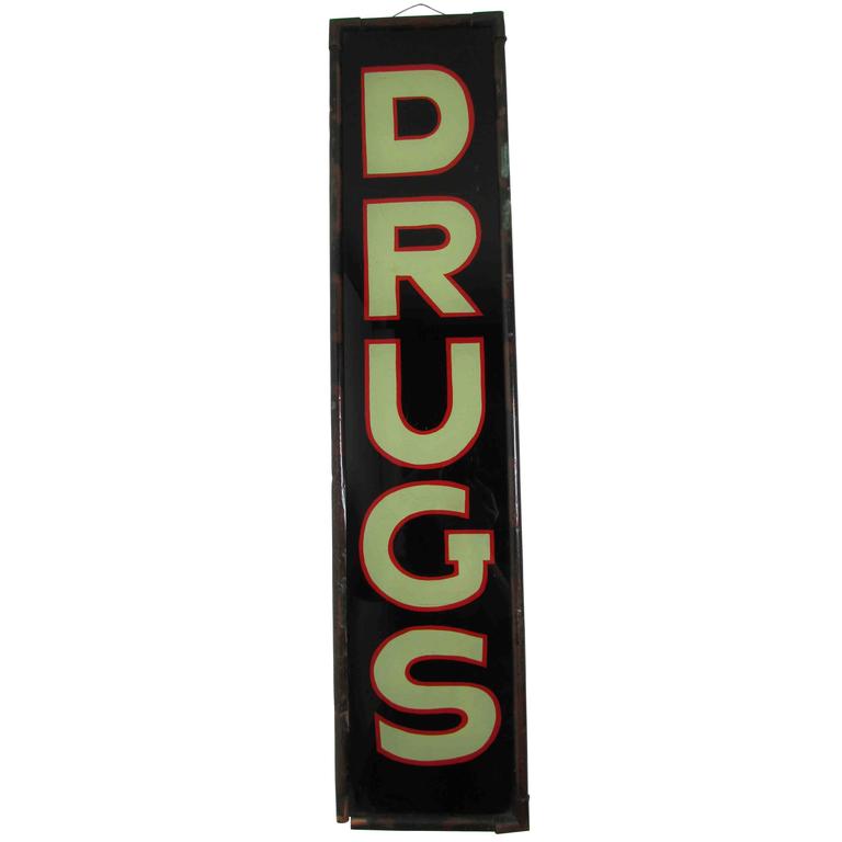 Reverse Glass Painted Sign "Drugs" at 1stDibs