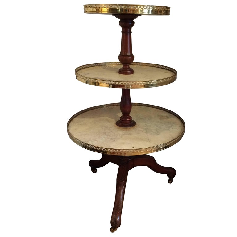 Elegant Three-Tier Walnut, Marble and Brass Circular Server For Sale at ...
