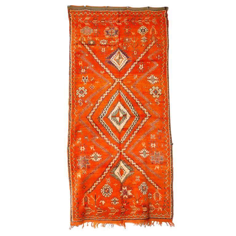 Moroccan Vintage Orange Color Tribal Rug at 1stDibs