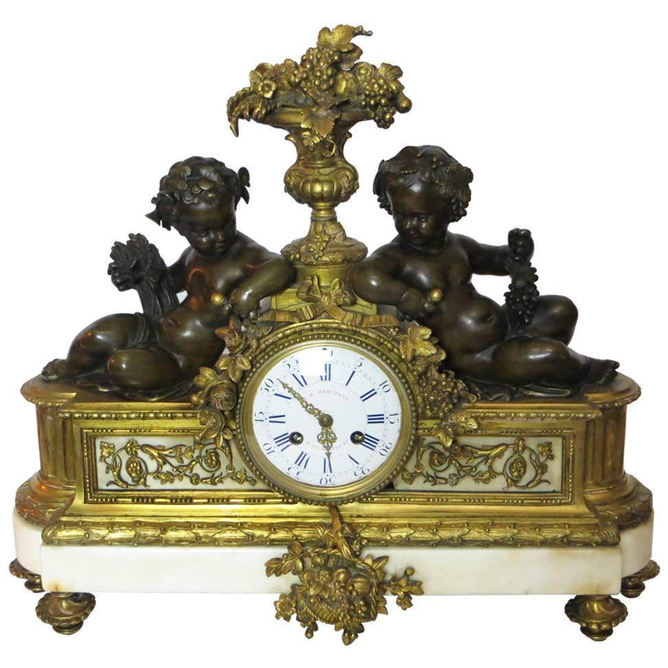 Monumental French Gilt Bronze on Marble Base Mantle Clock For Sale at ...