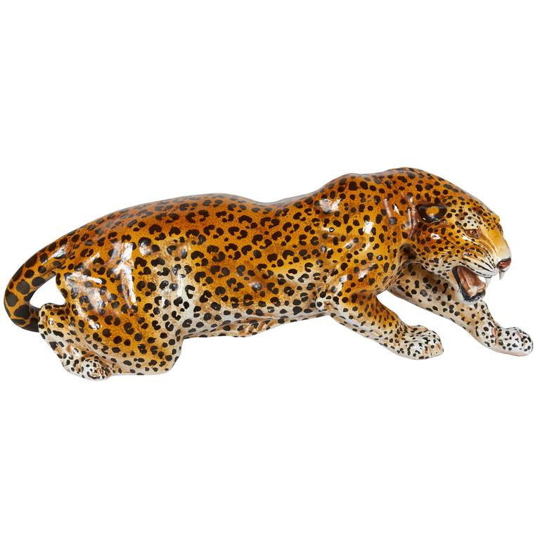Italian Glazed Ceramic Leopard at 1stDibs