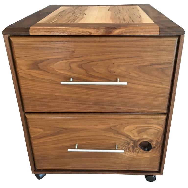 Pair of Custom-Made Walnut and Curly Maple Wood File Cabinets at 1stDibs