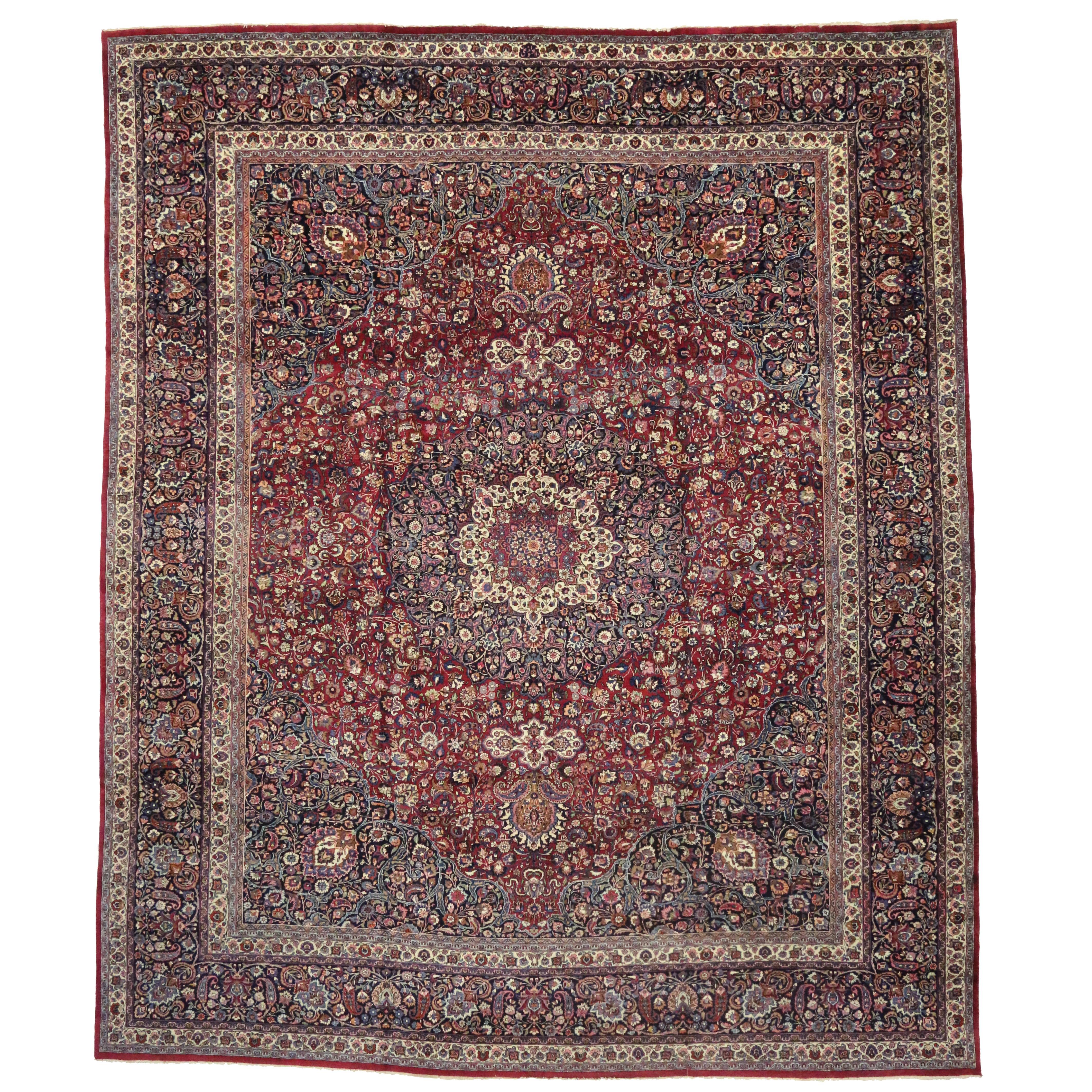 Antique Persian Mashhad Rug with Art Nouveau Style For Sale at 1stDibs