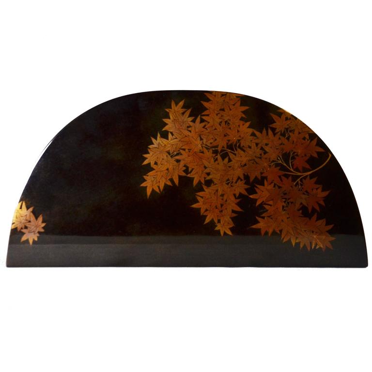 Vintage Japanese Black Lacquer Vase with Gold Maki-e Design of Maple ...