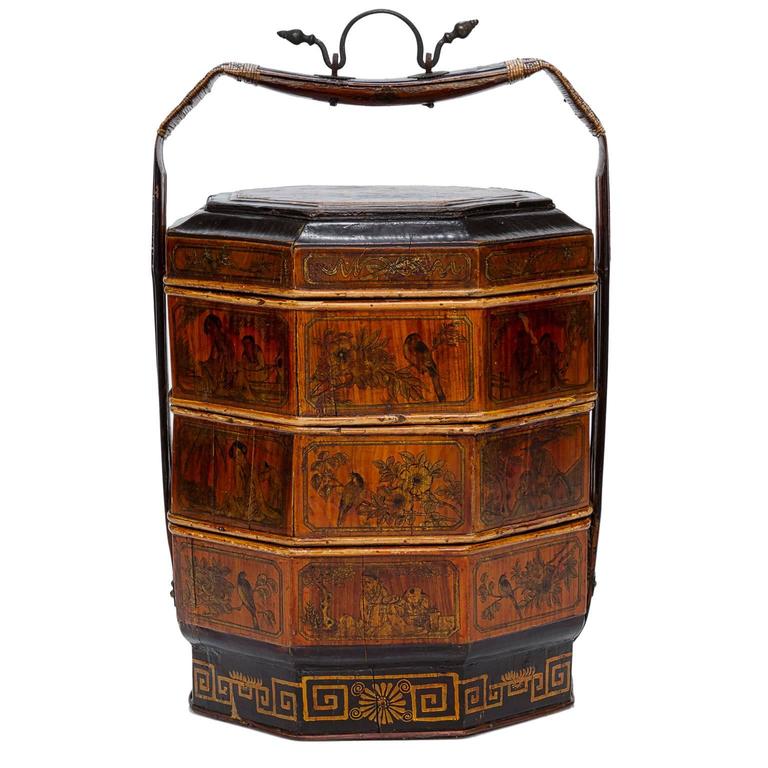 Vintage Asian Stacking Basket with Handle at 1stDibs