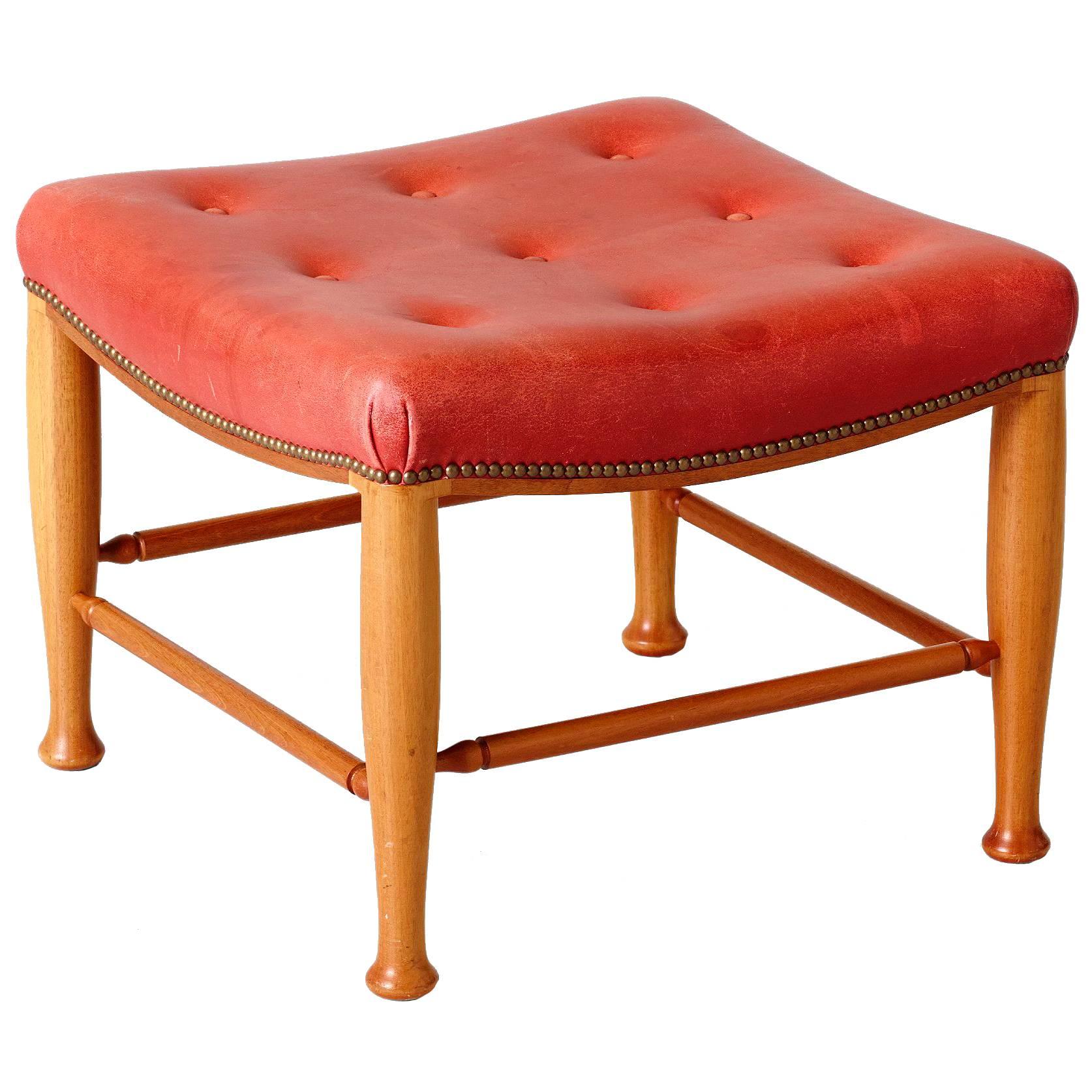 Josef Frank Stool Model 902, Mahogany with Red Leather, Sweden, 1950s ...