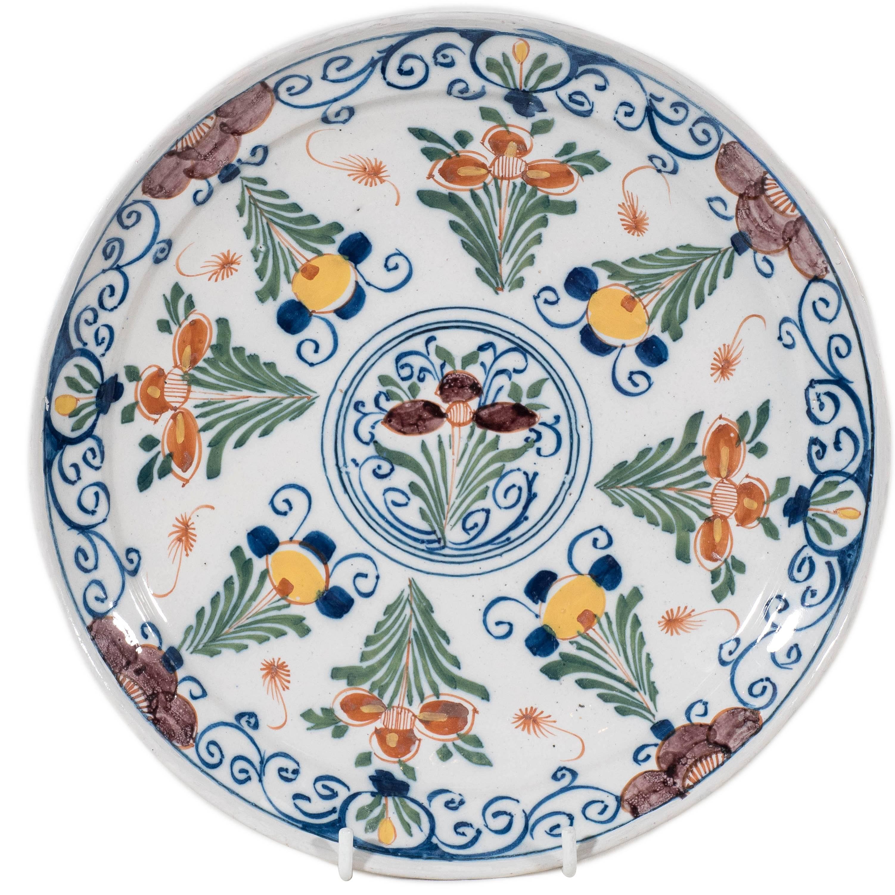 Pair of Antique Delft Plates Polychrome Decorated at 1stDibs