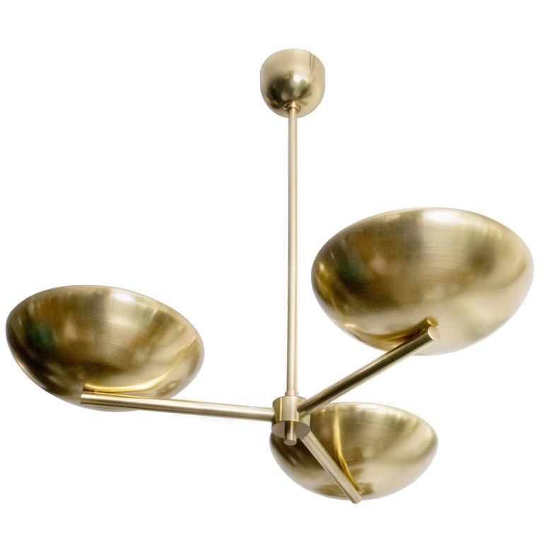 Scandinavian Modern Three-Arm Polished Brass Pendant at 1stDibs