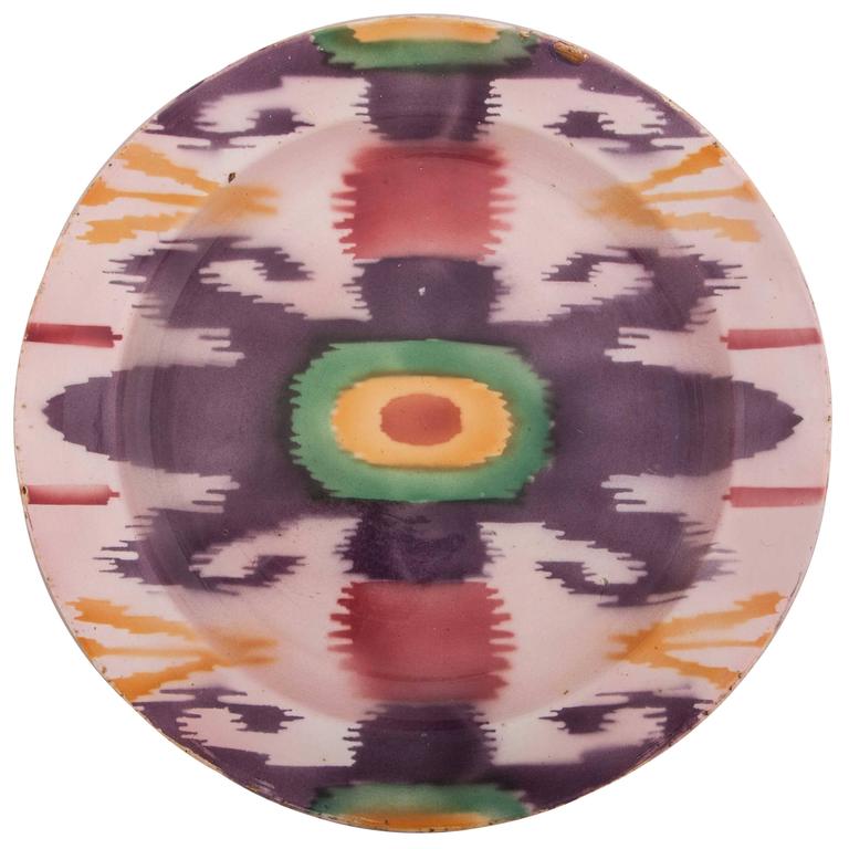 Early 20th Century Kuznetsov Ceramic Plate, Glazed with Spray Ikat ...