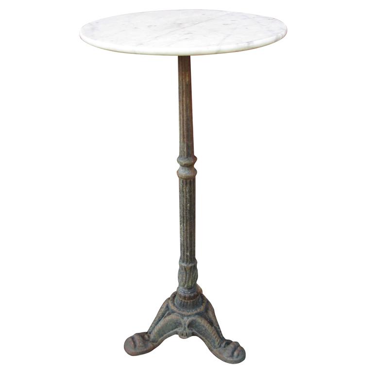Diminutive Marble Occasional Table with Ornate Cast Iron Base at 1stDibs