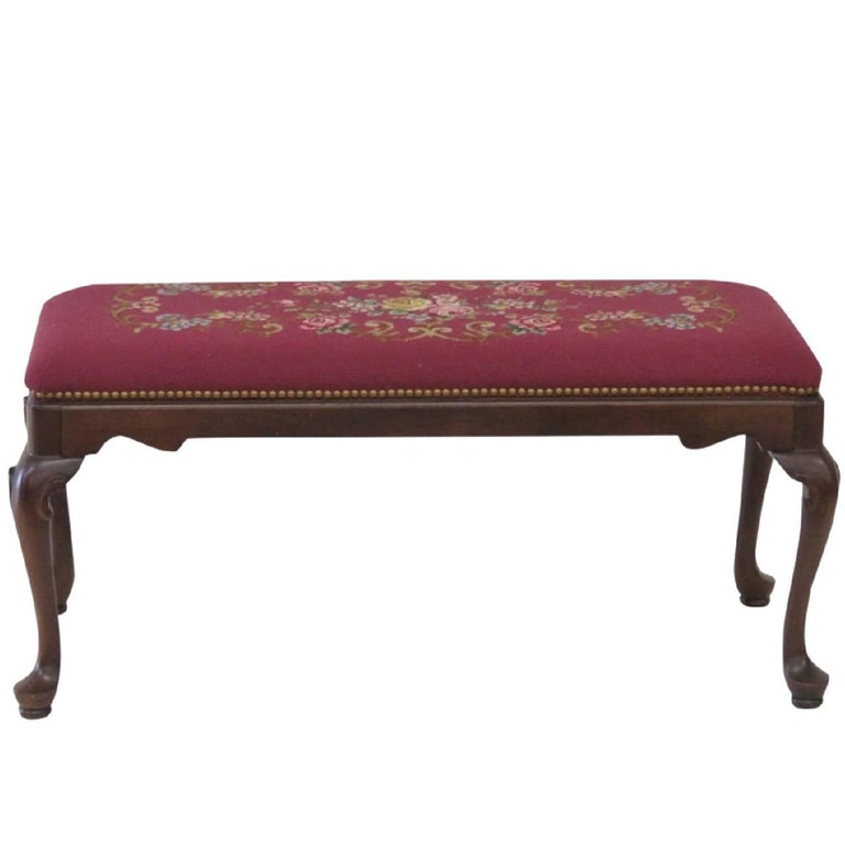 Queen Anne Style Needlepoint Bench For Sale at 1stDibs
