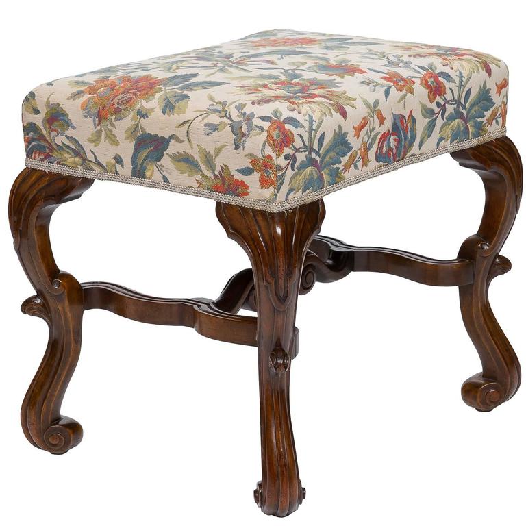 English Walnut Stool with Reverse S-Scroll Legs at 1stDibs