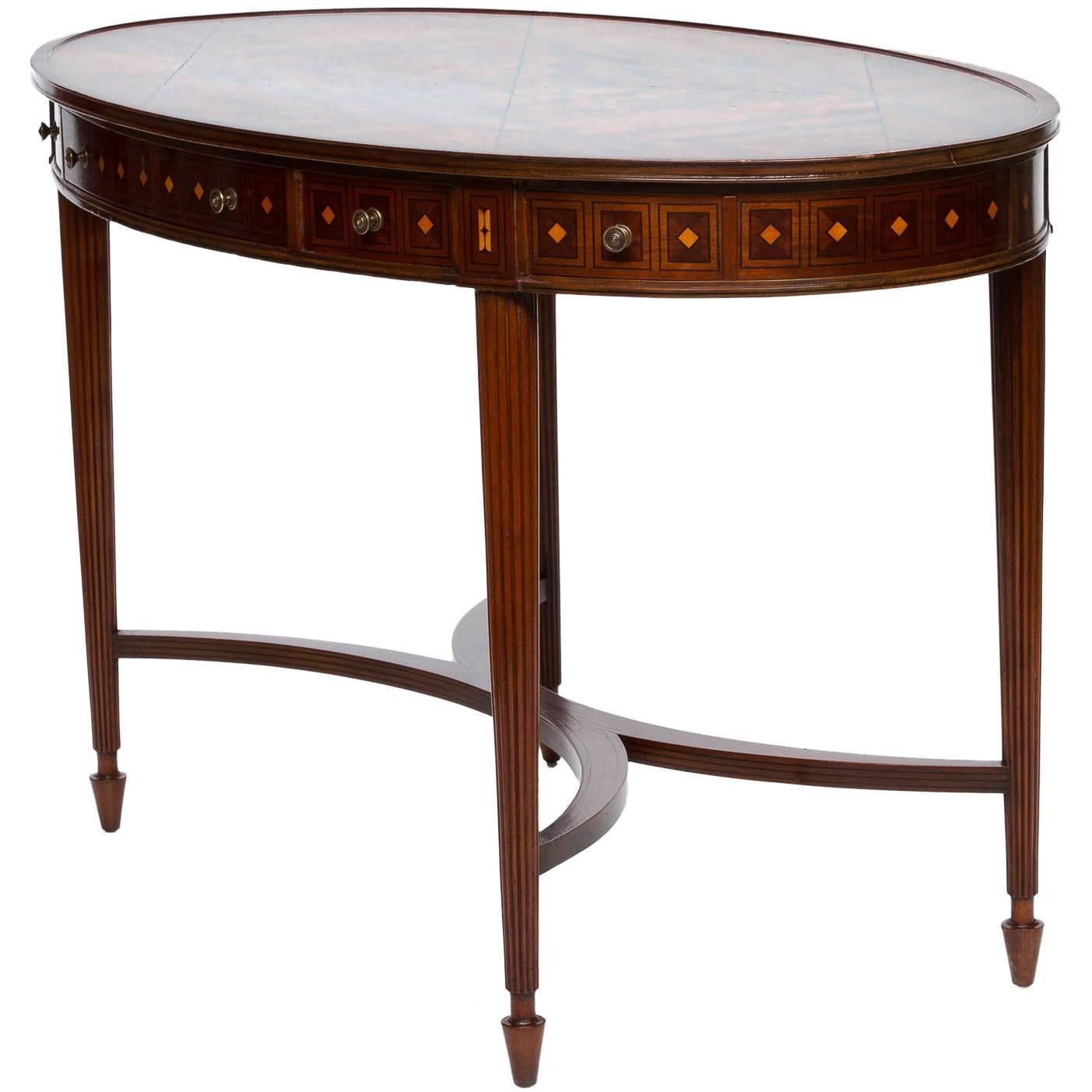 Vintage English Inlaid Oval Writing Desk at 1stDibs