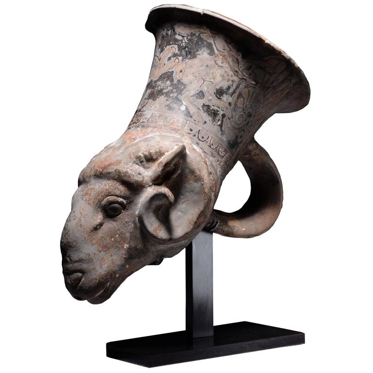 Ancient Greek Red Figure Campanian Ram Head Rhyton Vessel, 350 BC at ...