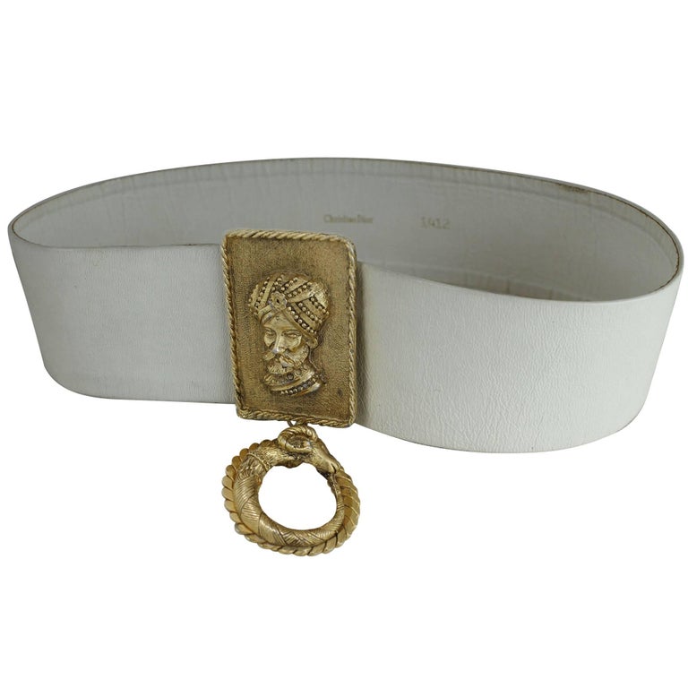 Christian Dior Leather Belt with Gold-Tone Sultan in Turban and Rams ...