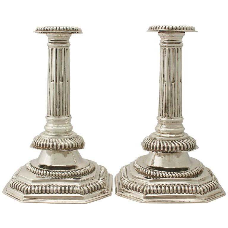 18th Century Antique William III Britannia Standard Silver Candlesticks ...
