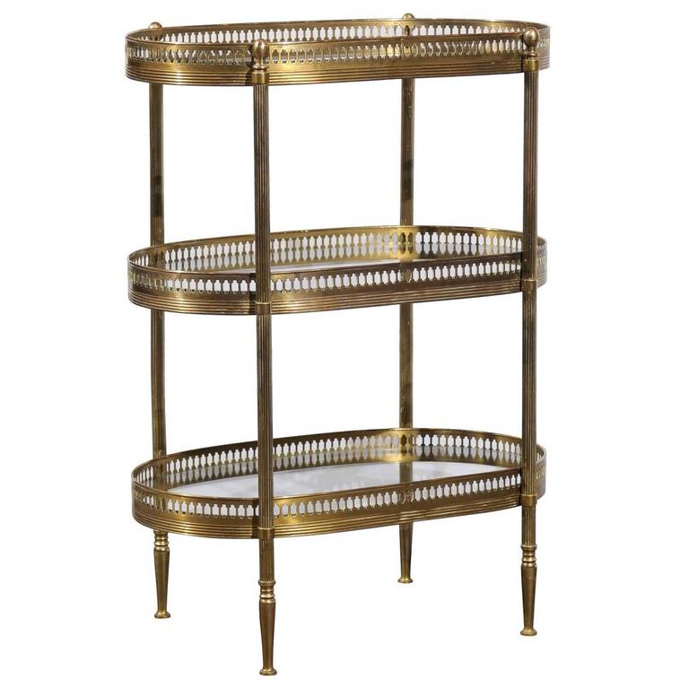 French Oval Vintage Brass Three-Tiered Small Side Table in Maison ...