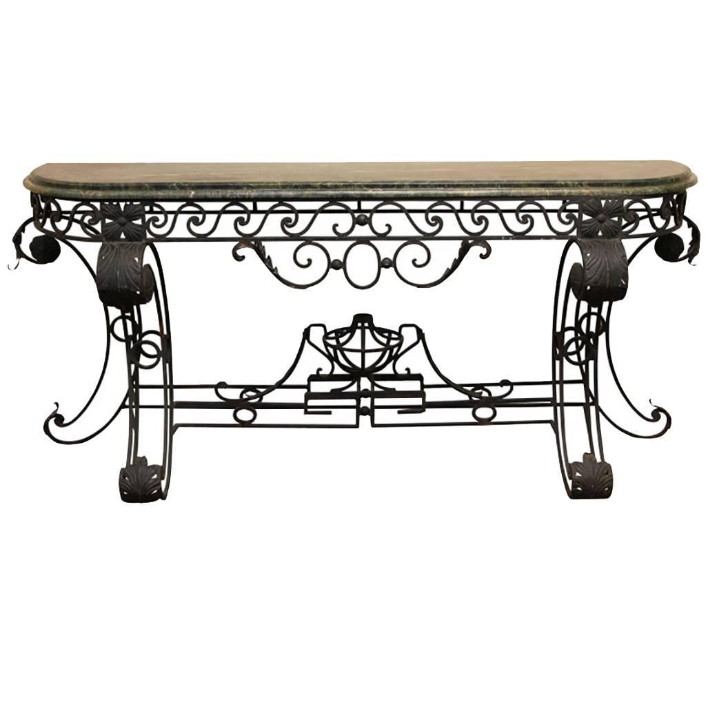Neoclassical Style Wrought Iron Console Table Having a Marble-Top For ...