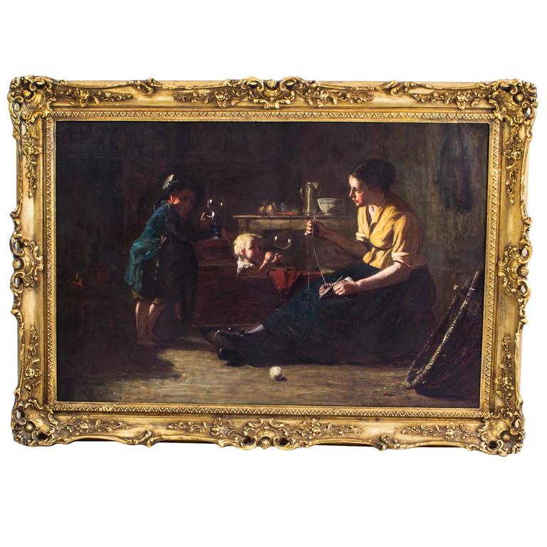 Antique Oil Painting "Blowing Bubbles" J R Reid at 1stDibs